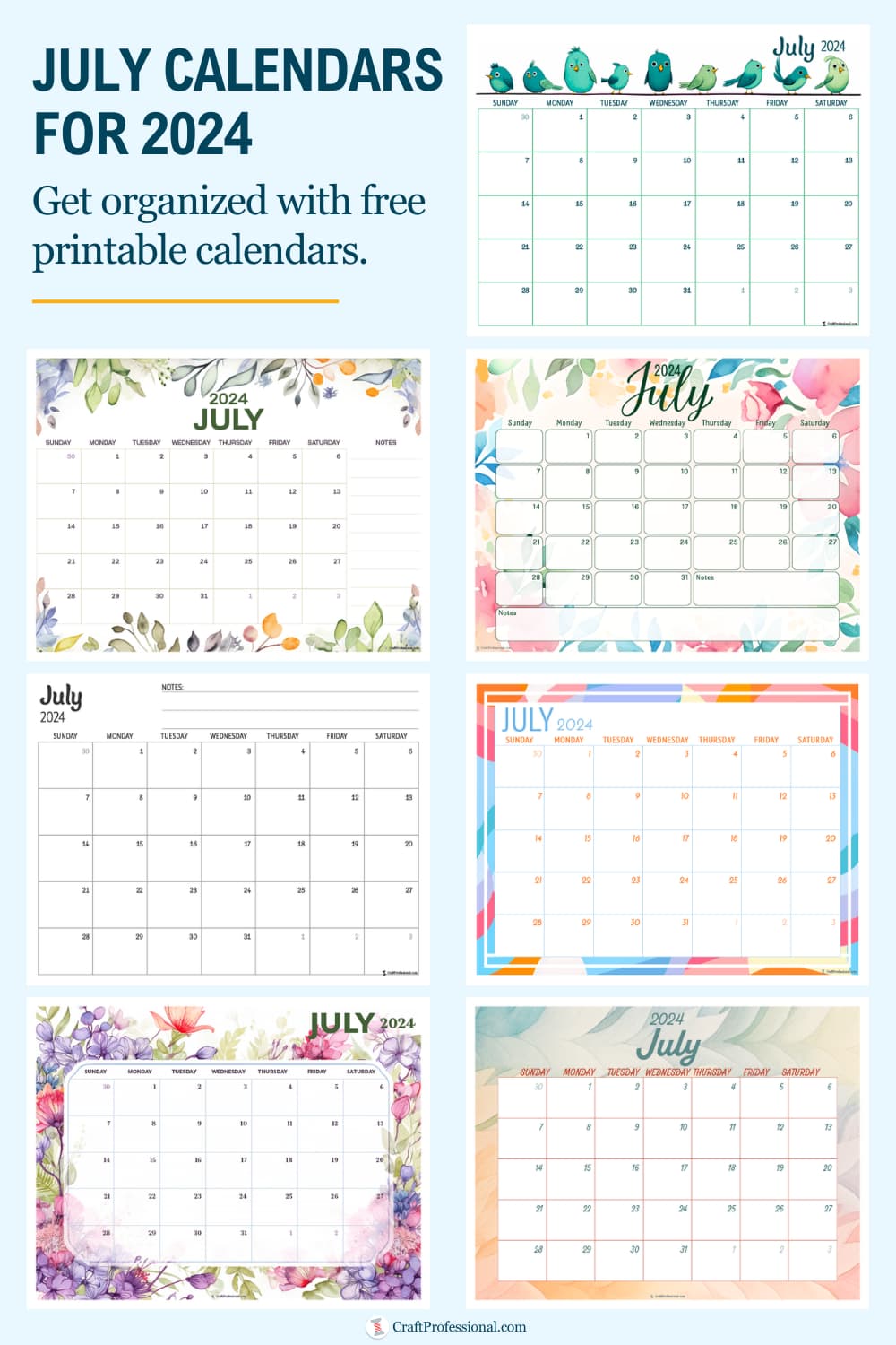 Printable July Calendars - Get Ready for Summer!